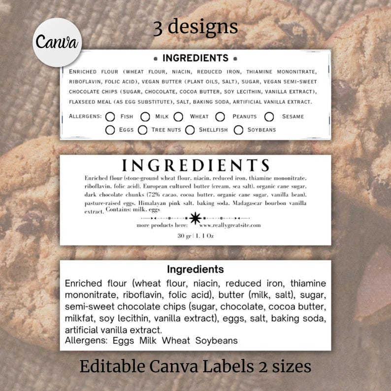Minimalist Choco Chips Cookie Ingredient Label Template Cottage Food ...