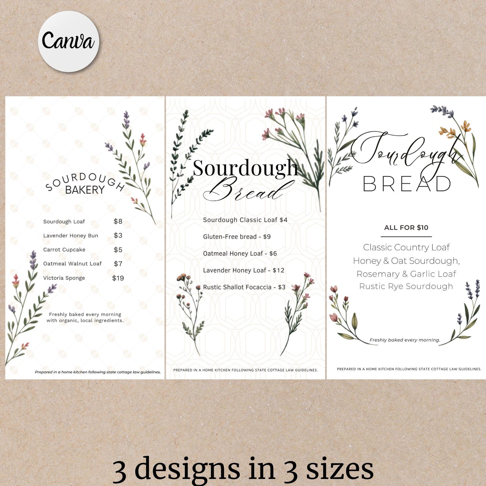Sourdough Menu Bakery Price List Template Bundle Editable Bread Price ...
