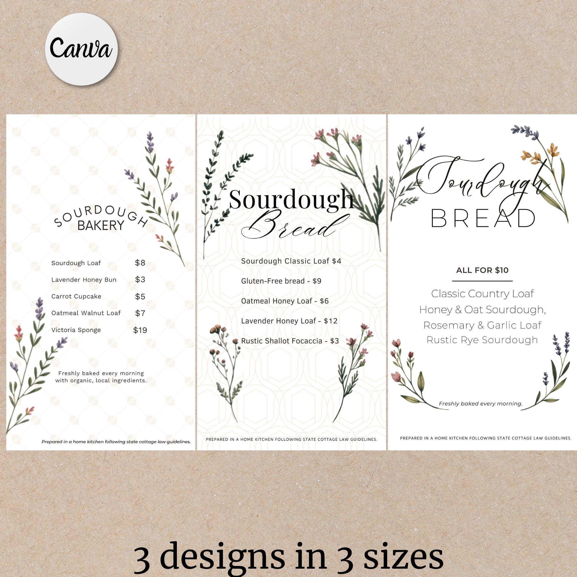 Sourdough Menu Bakery Price List Template Bundle Editable Bread Price ...