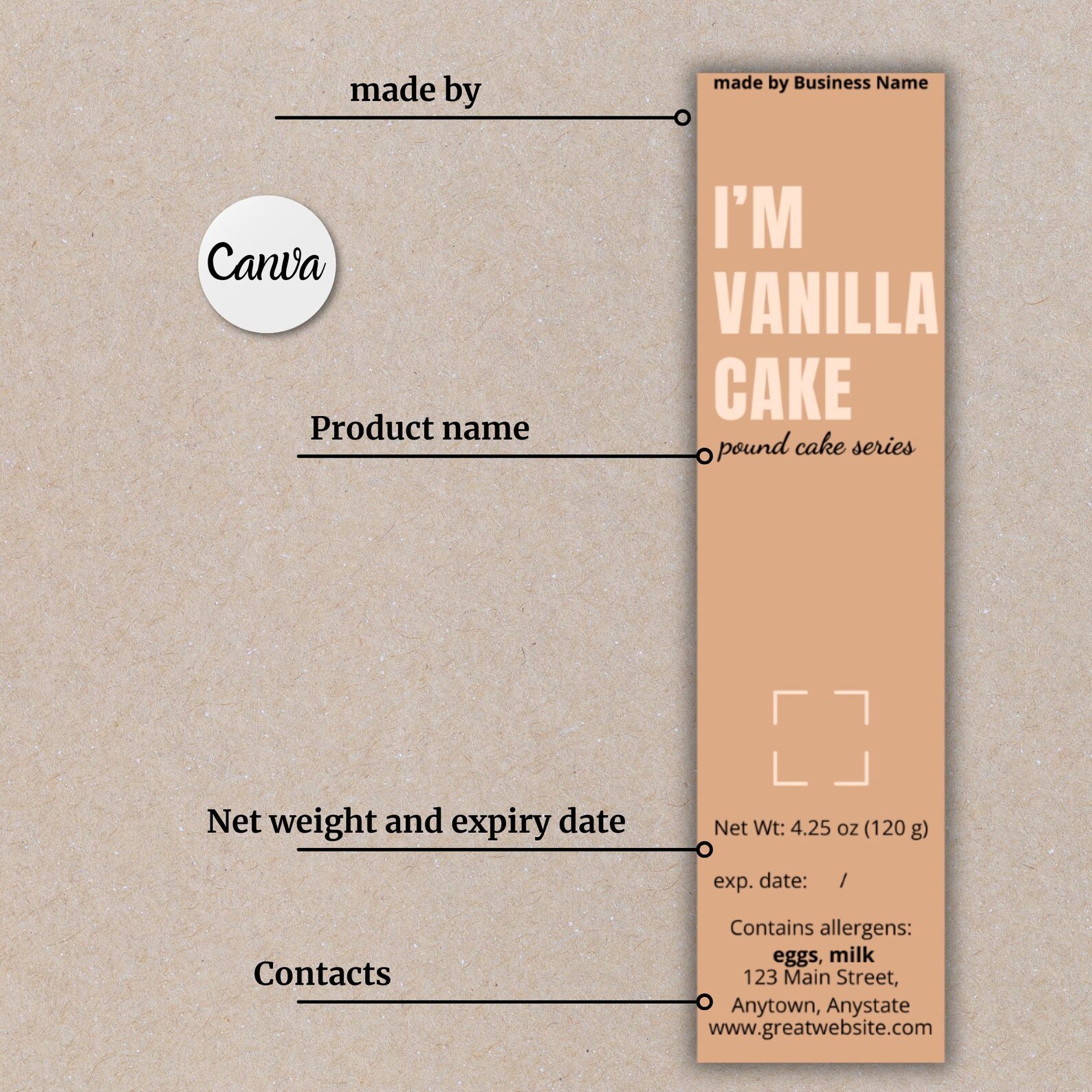 Pound Cake Slice Label Editable Mini Cake Portion Label Template Loaf ...