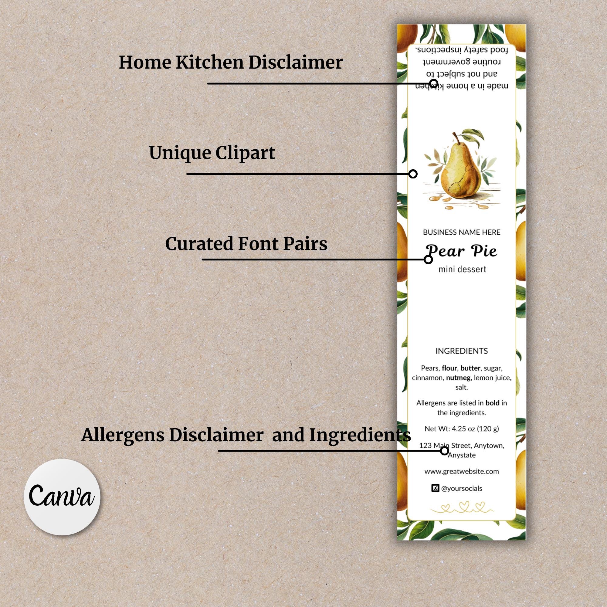 Printable Pear Crisp Mini Cake Label Home Made Mini Loaf Pan Pear Tart ...