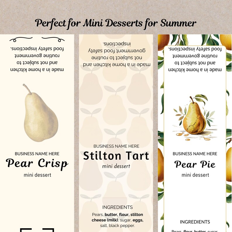 Printable Pear Crisp Mini Cake Label Home Made Mini Loaf Pan Pear Tart ...
