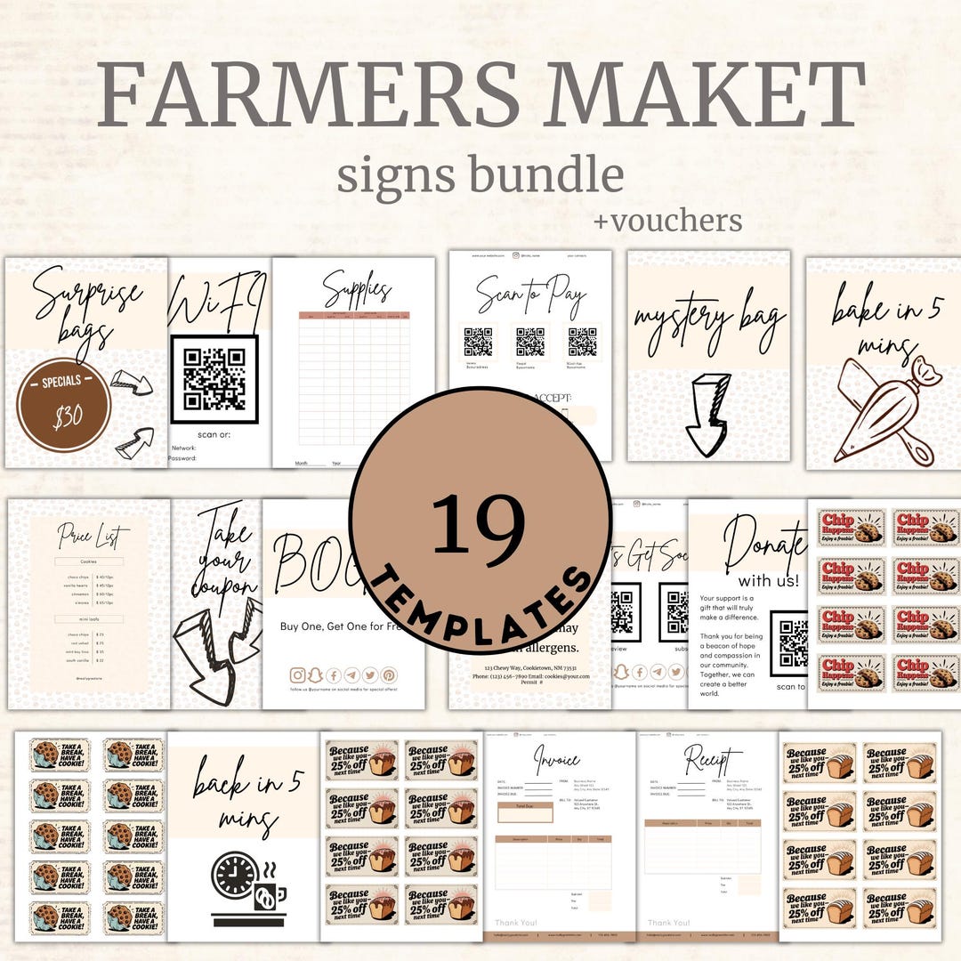 Printable Farmers Market Price List and Cottage Law Signs Editable ...