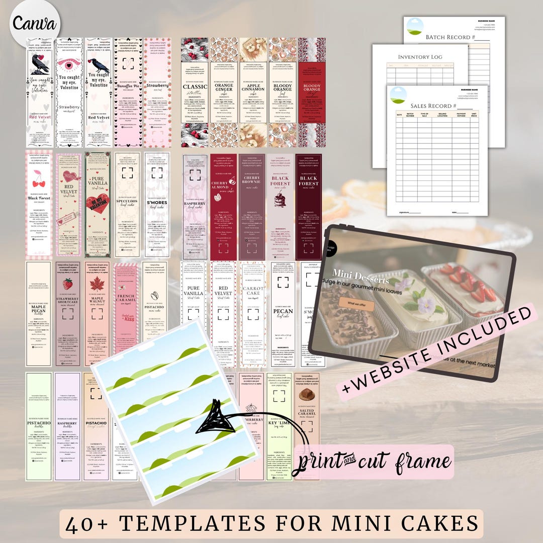 Mini Cake Tin Labels Bundle Template Mini Loaf Pan Labels Home Bakery ...
