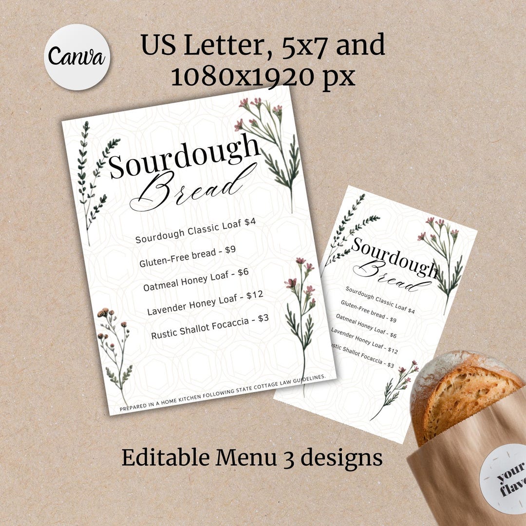 Sourdough Menu Bakery Price List Template Bundle Editable Bread Price ...