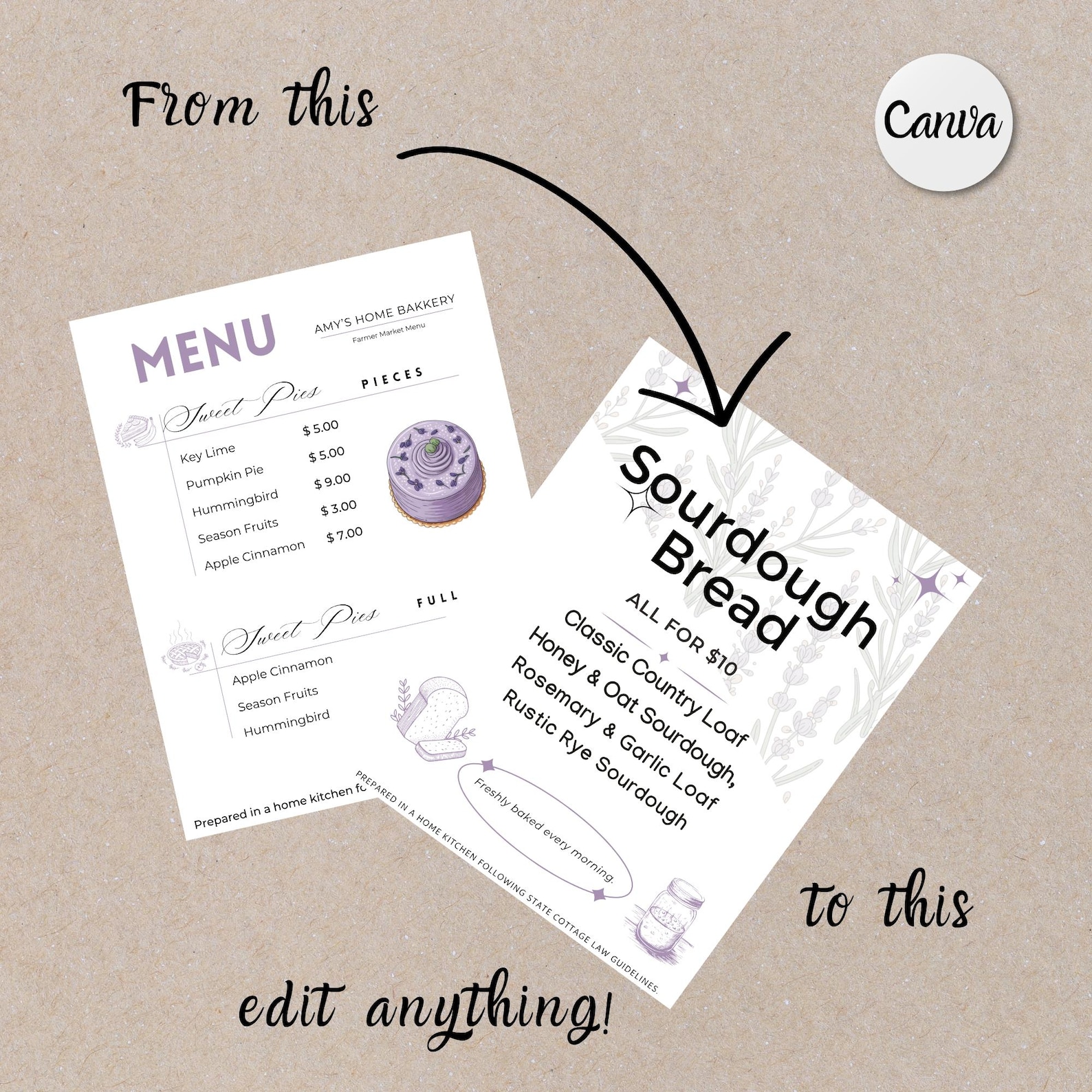 Bakery Price List Template Bundle Editable Lavender Bread Customizable ...