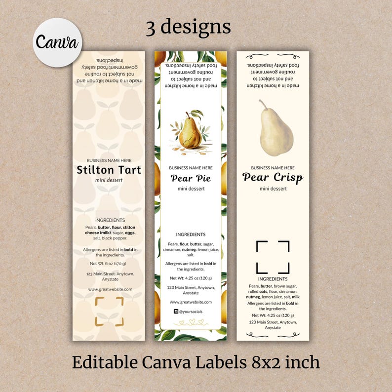 Printable Pear Crisp Mini Cake Label Home Made Mini Loaf Pan Pear Tart ...