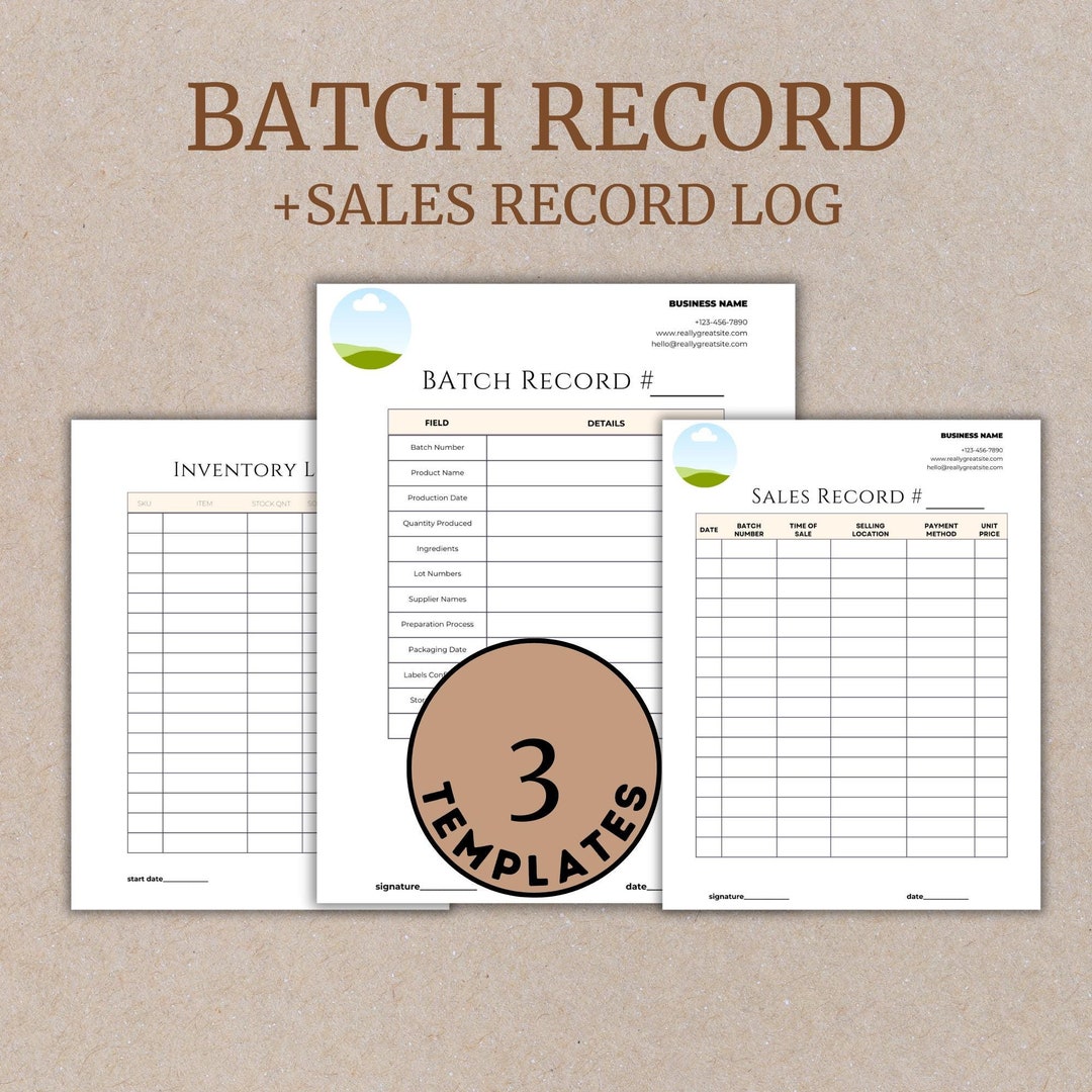 Batch Record Template for Cottage Kitchen Batch Number Tracker Sales ...