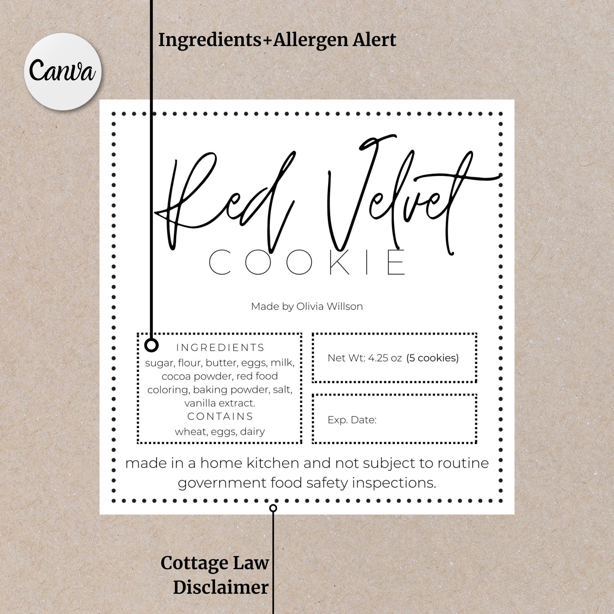 Cookie Label Template Minimalist Home Baked Cookie Description Cottage ...