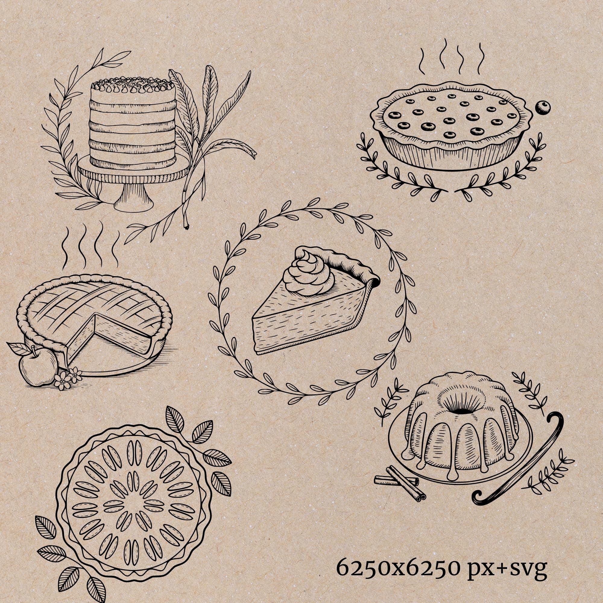 Clipart Cake Hand-drawn Food Svg for Cricut Dessert Icons for ...