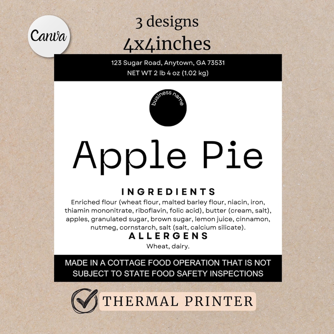 Square Cottage Food Label Canva Template for Pie Description Sticker ...