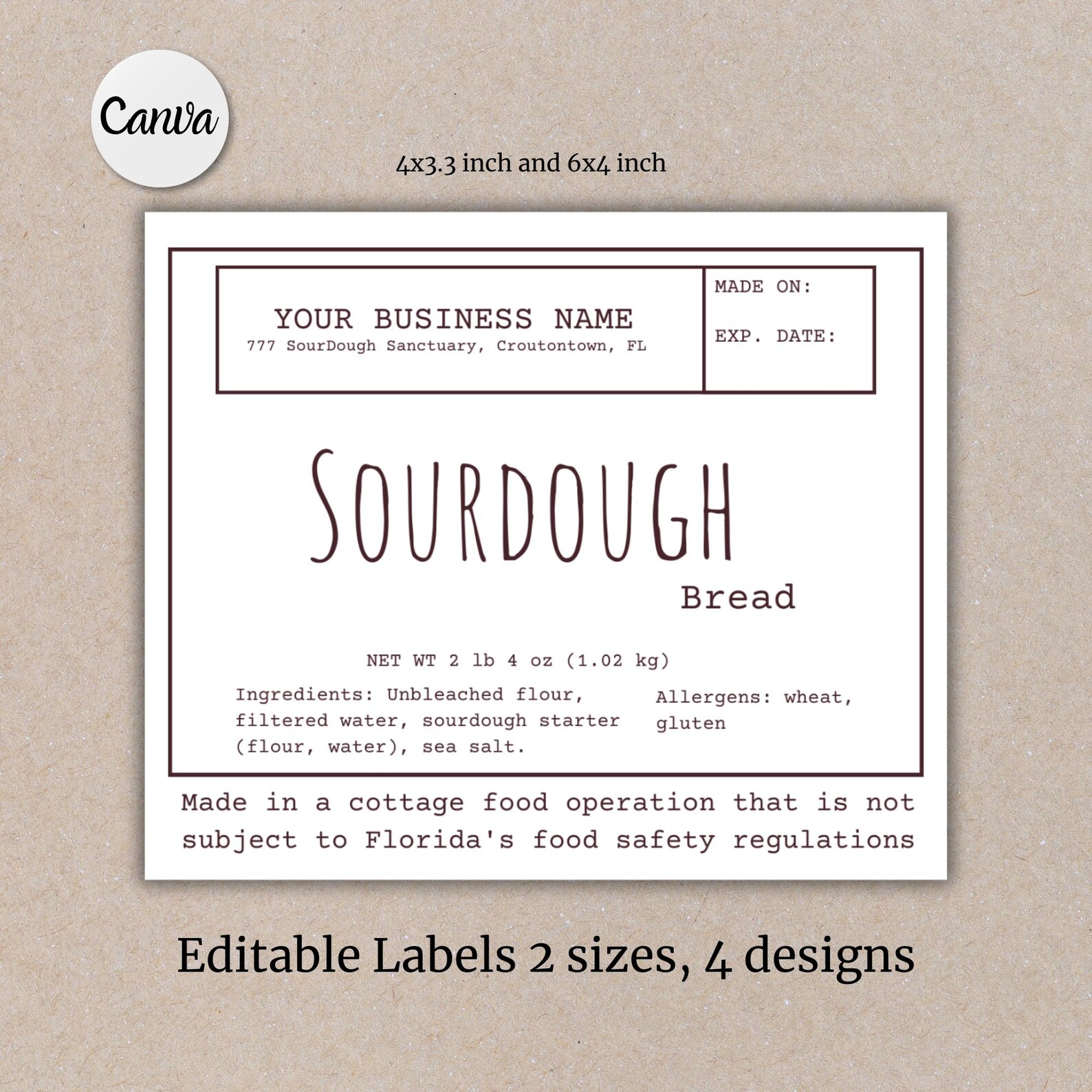 Sourdough Ingredient Label Card Gluten Alert Label Cottage Law Masa ...