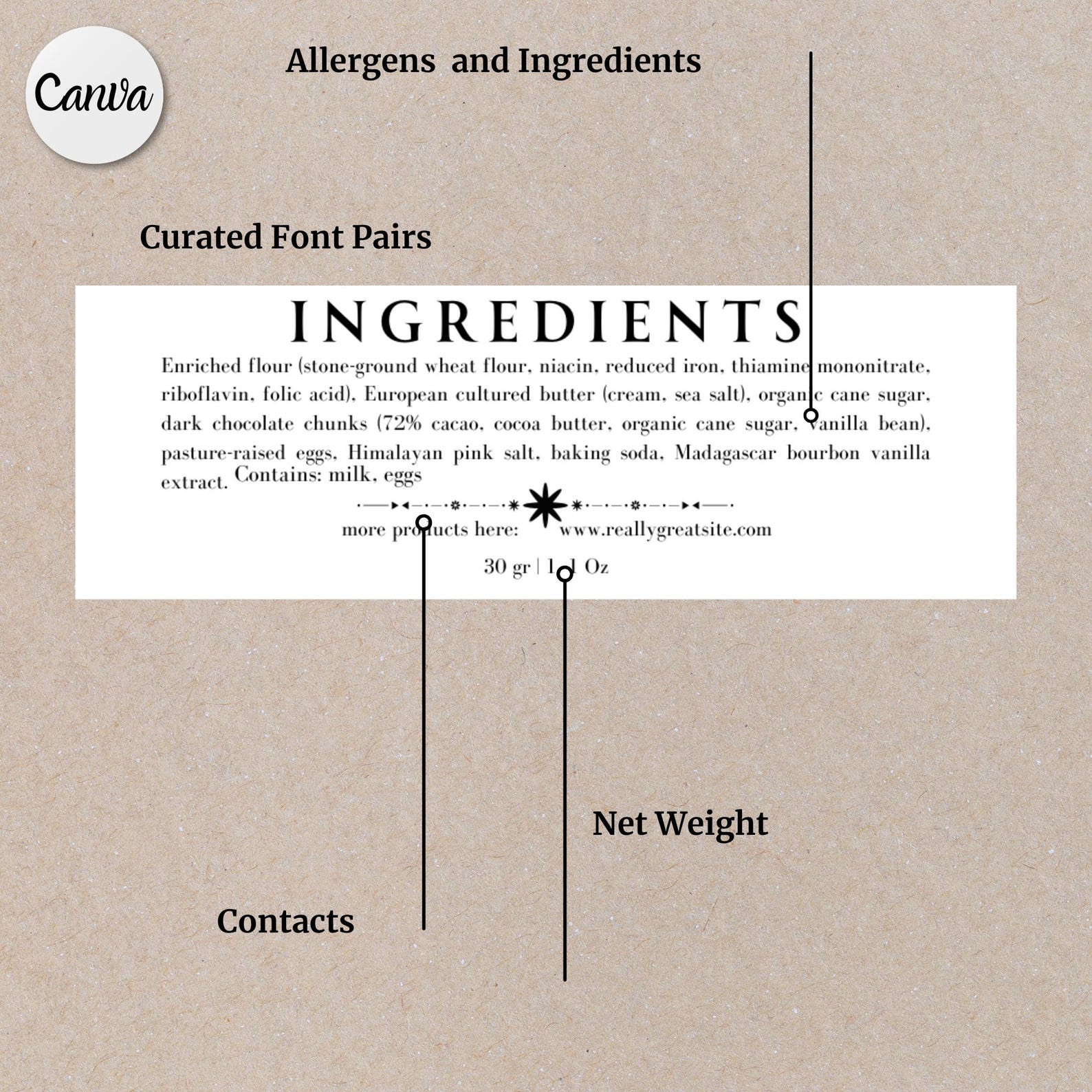 Minimalist Choco Chips Cookie Ingredient Label Template Cottage Food ...