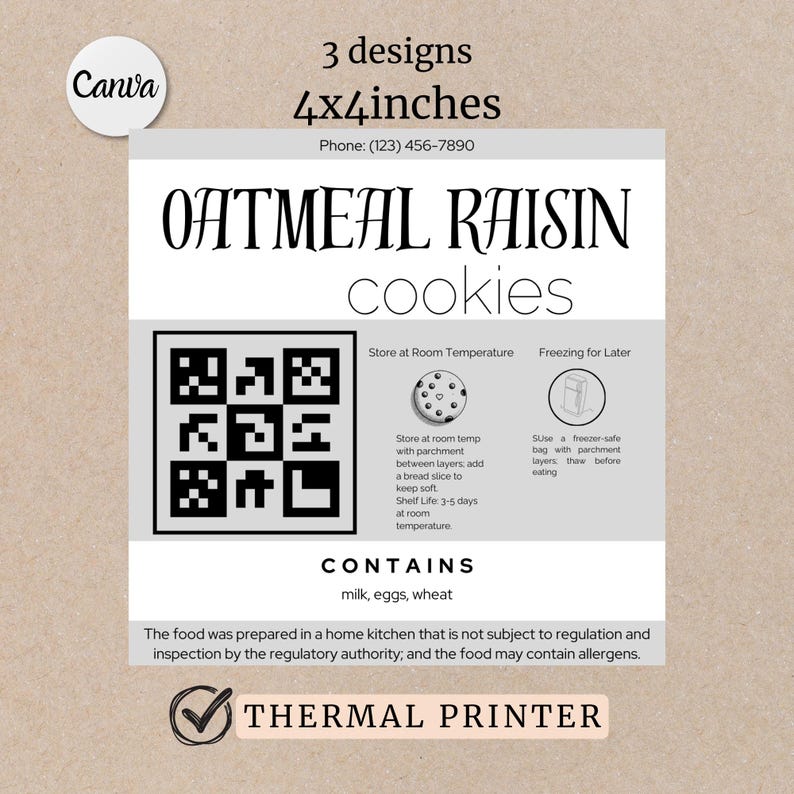 Square Cottage Food Label Canva Template for Cookies Description ...