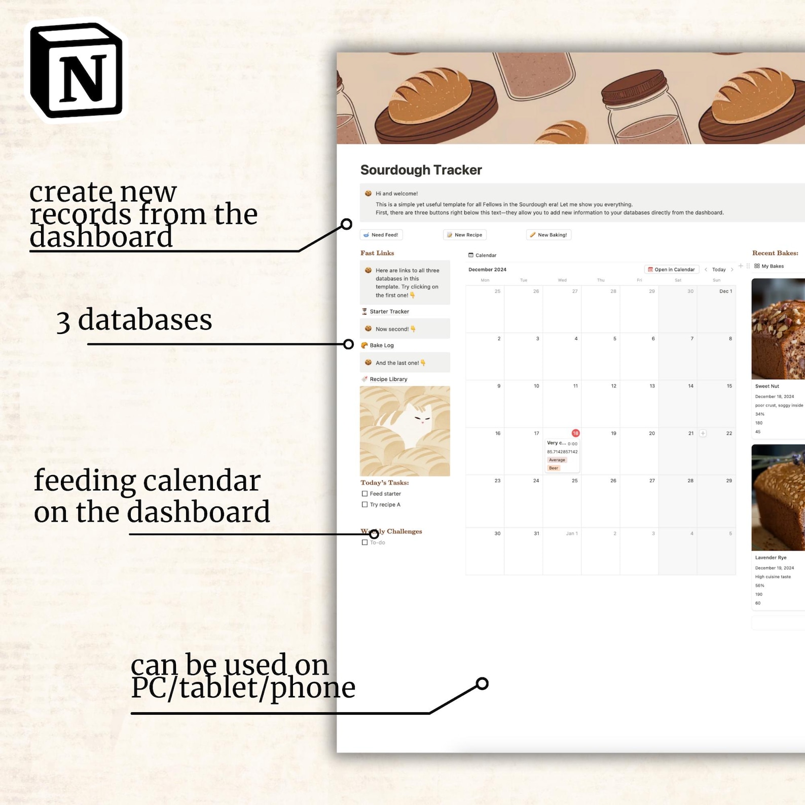 Sourdough Starter Feed Journal Notion Template Bread Making Log Journal ...