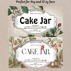 Cake Jar Label Cottage Kitchen Home Cakery Strawberry Cakes Labels ...