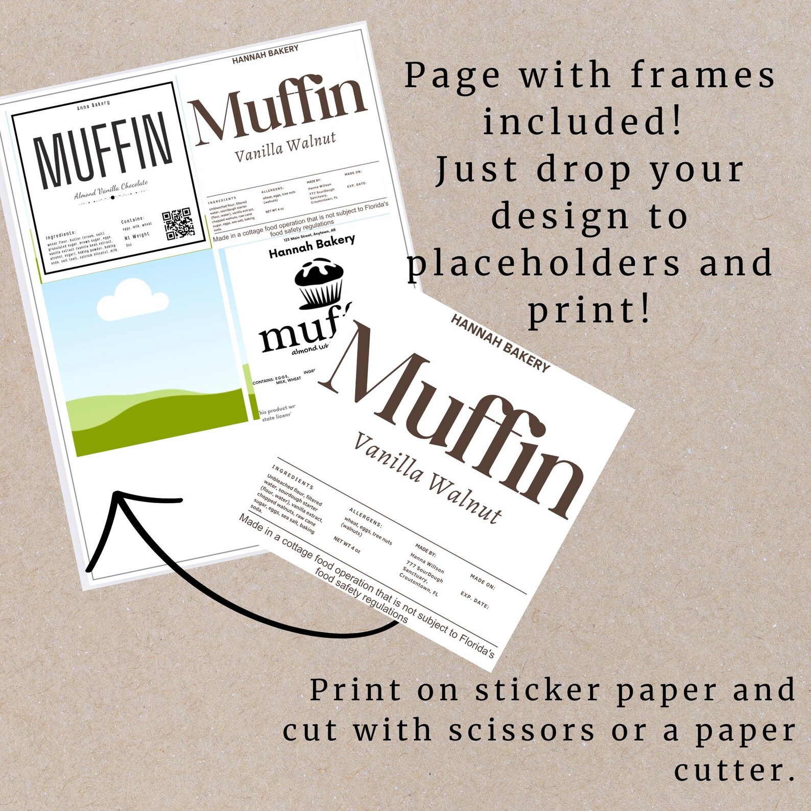 Muffin Label Template for Bakery Packaging Editable Canva Tag for ...
