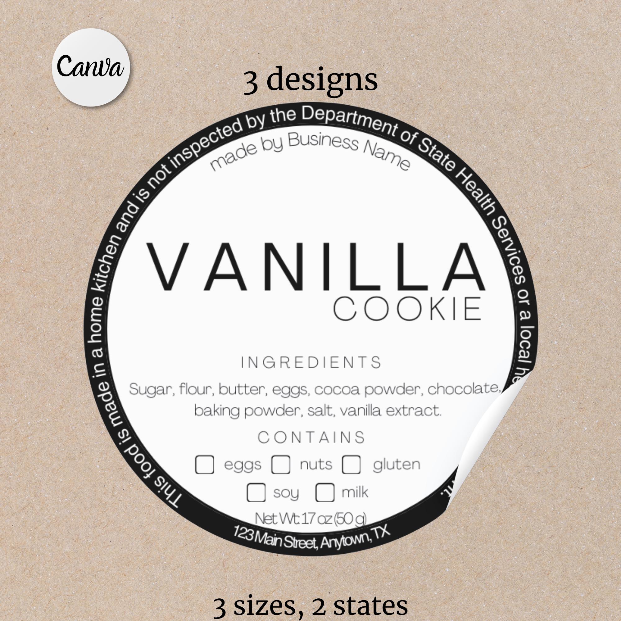 Customizable Cookie Label Template Cottage Bakery Ingredient Stickers ...