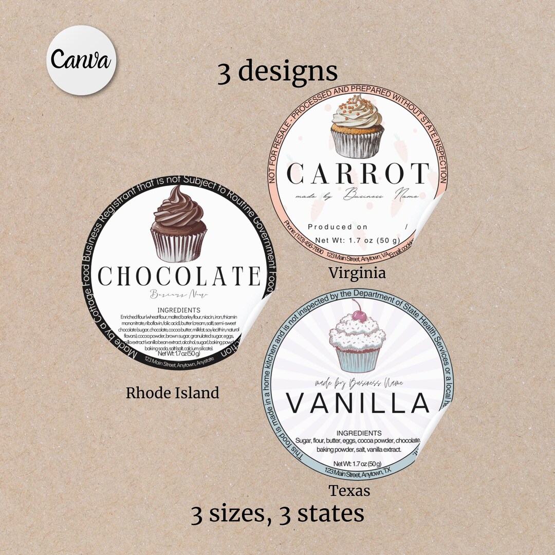 Editable Cupcake Sticker Labels Texas Rhode Island Baker Stickers ...