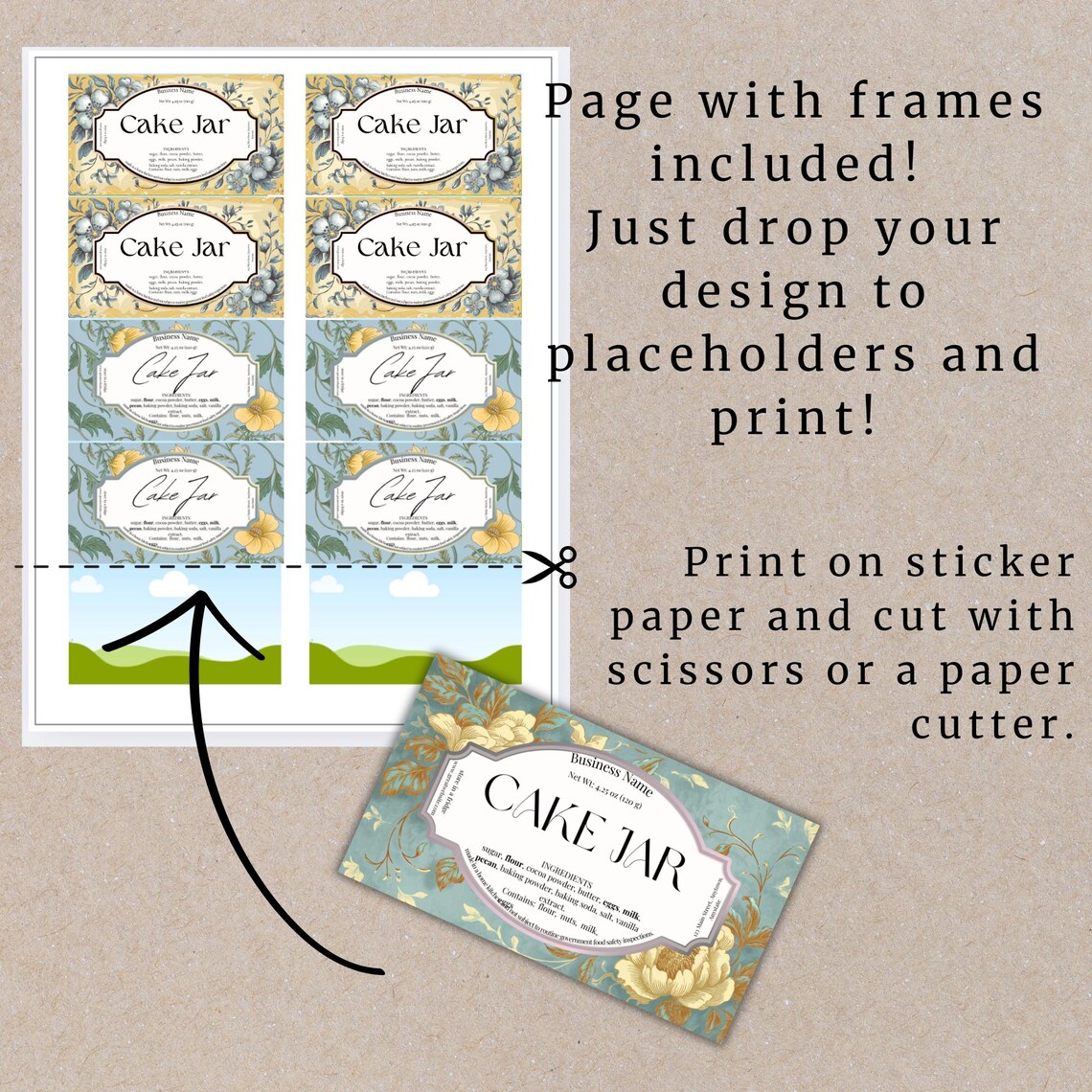 Cake Jar Label Cottage Kitchen Home Cakery Small Cakes Labels Victorian ...