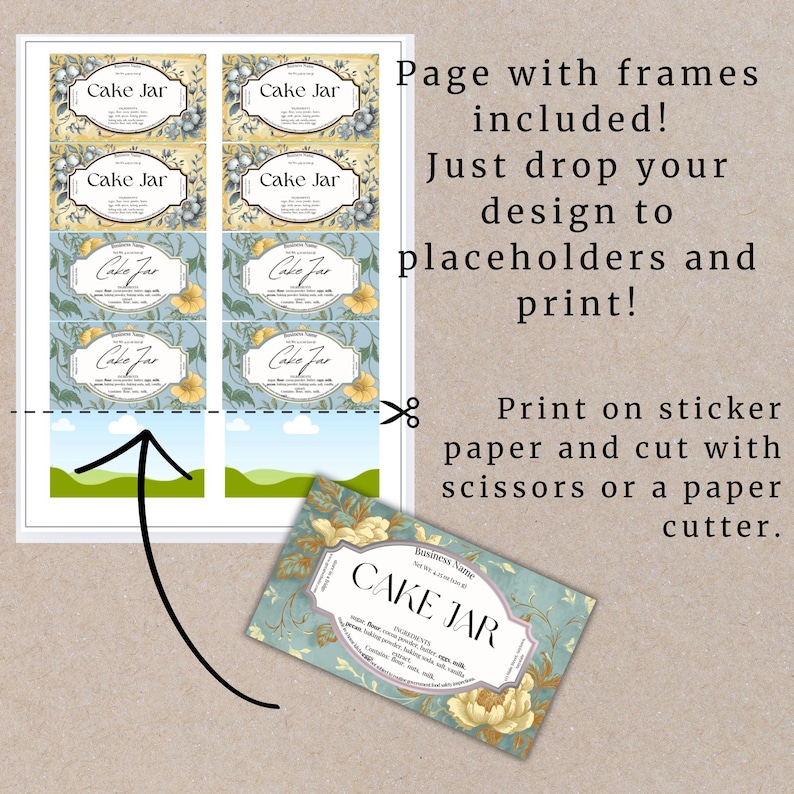 Cake Jar Label Cottage Kitchen Home Cakery Small Cakes Labels Victorian ...