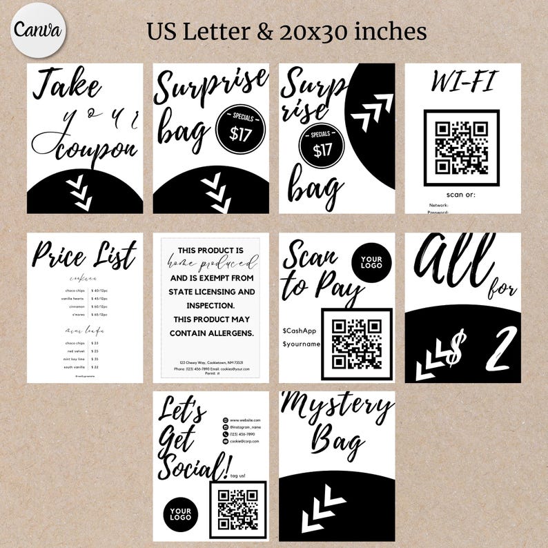 Small Bakery Canva Template Kit for Labels QR Codes Price Tags Receipts ...