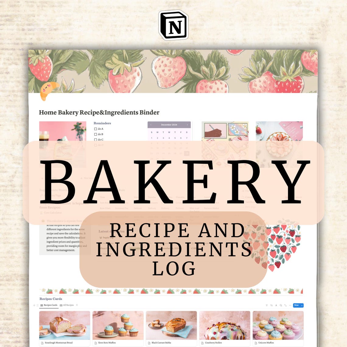 Bakery Cost Calculator Notion Template Bakery Recipe Cards Baking ...
