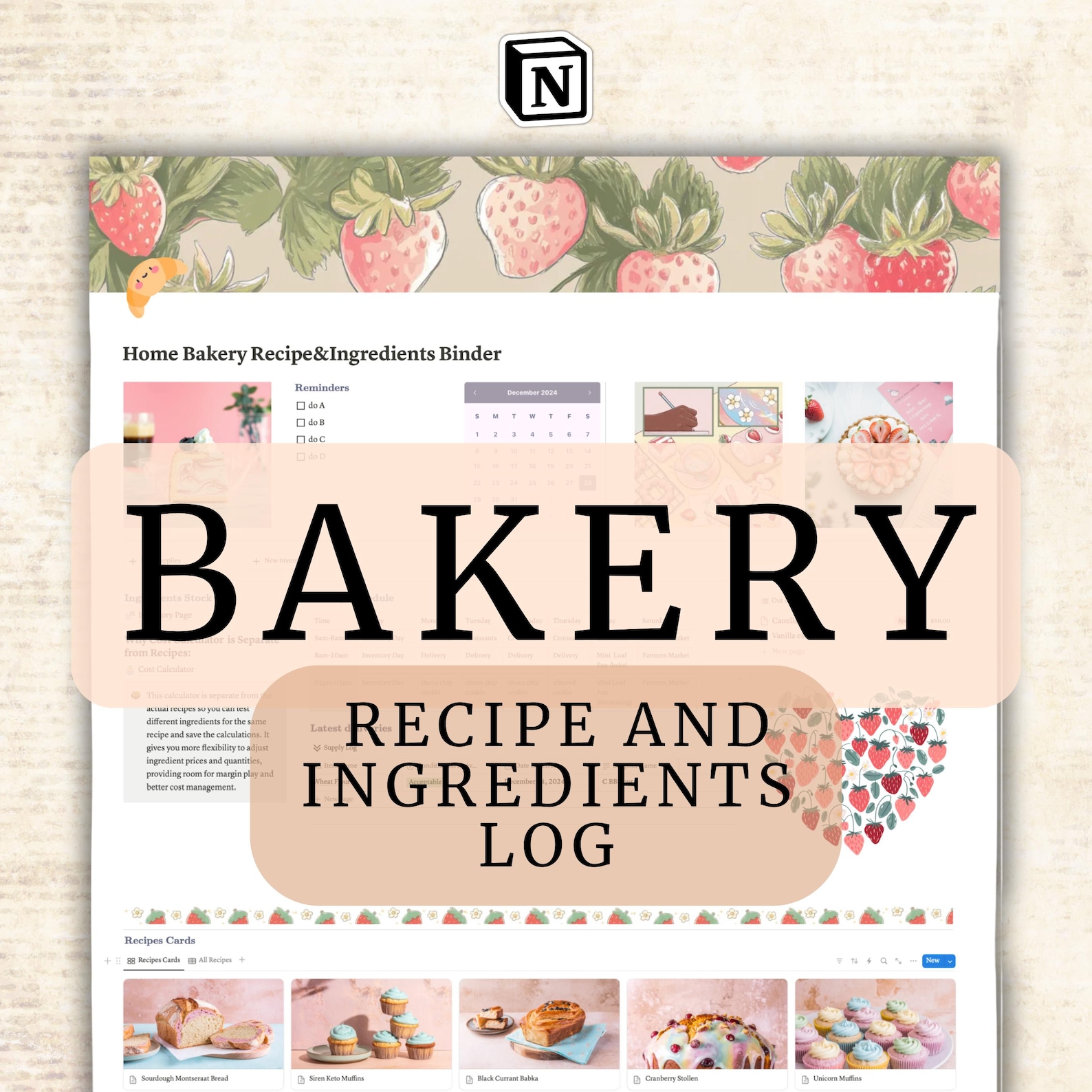 Recipe Costing Spreadsheet Notion Template Bakery Expense Tracking Tool ...