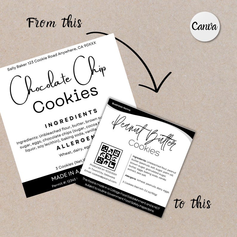 Square Cottage Food Label Canva Template for Cookies Description ...