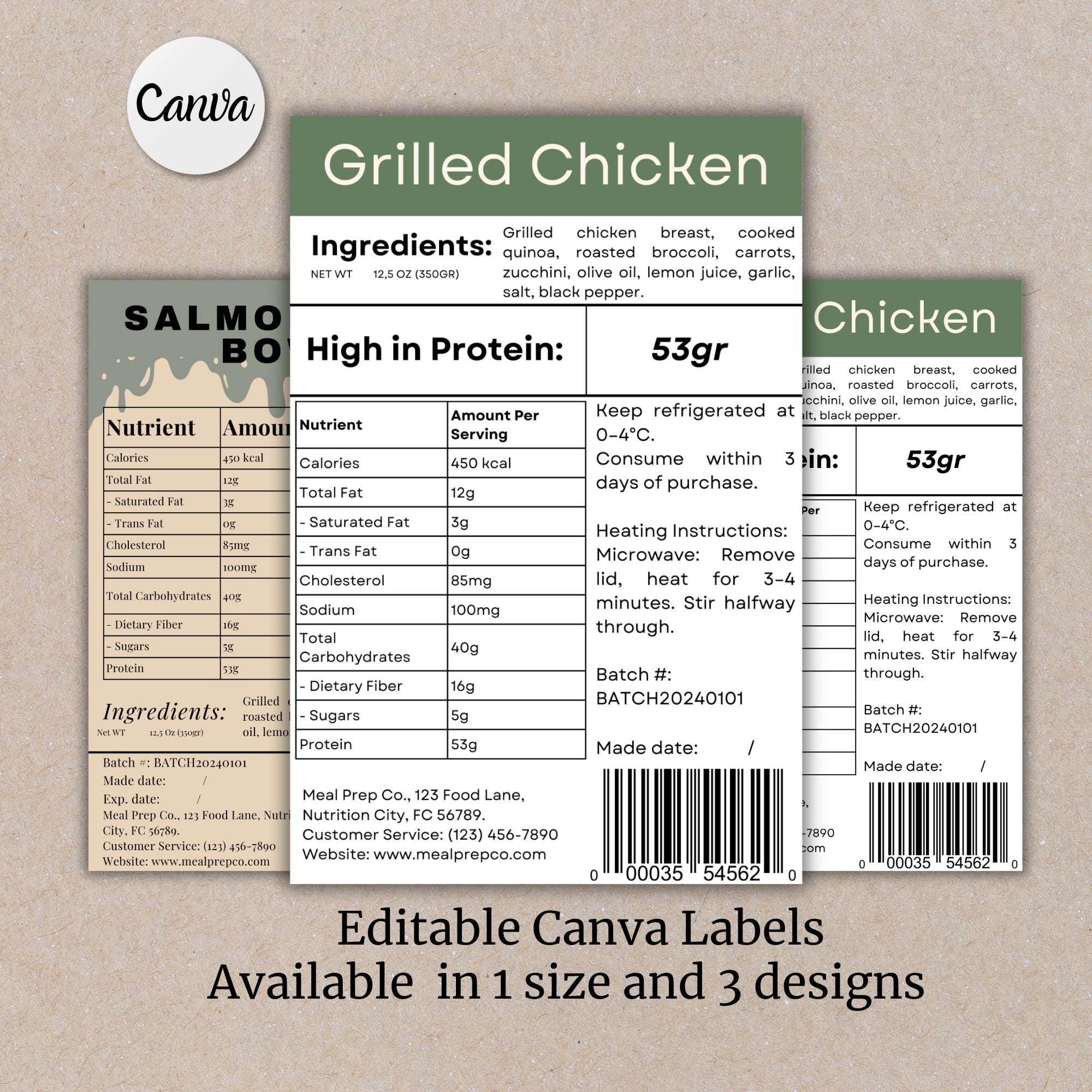 Food Label Meal Prep Sticker Editable Template Canva Lid Label ...