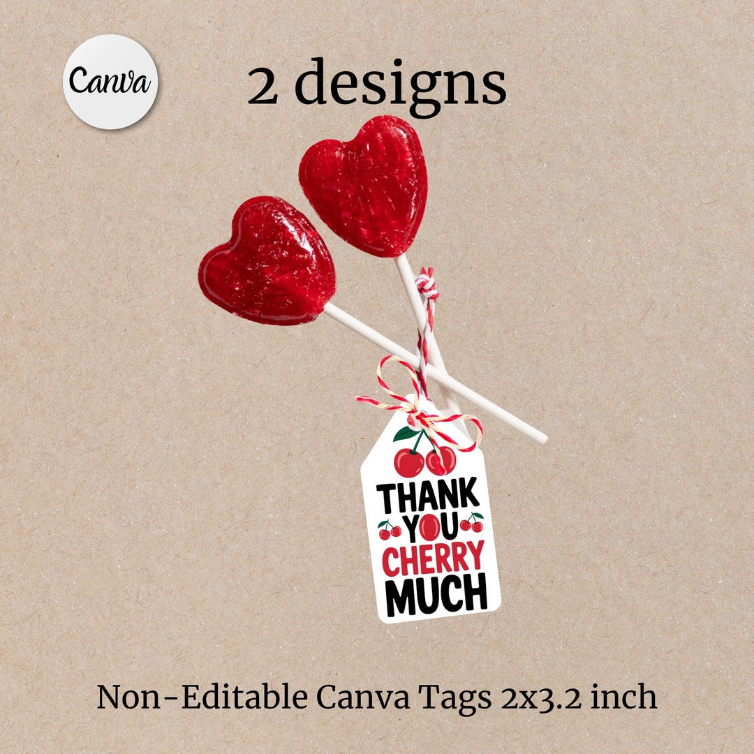Thank You Tag Cherry Label Template Galentine Day Printable Label ...