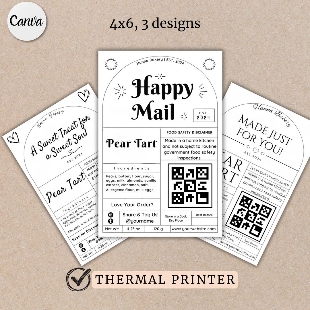 Thermal Printer Sticker Labels for Small Business Vintage Bakery Thank ...