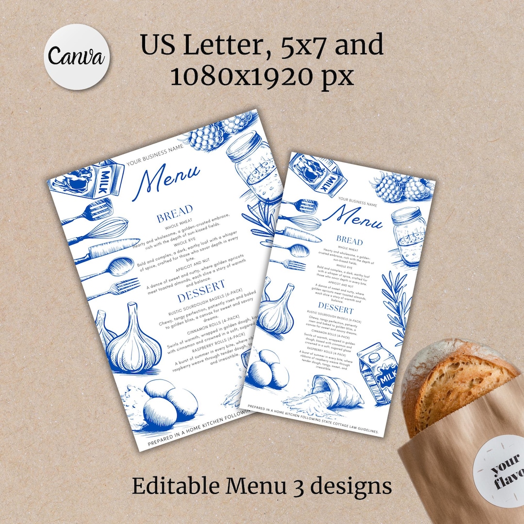 Sourdough Bakery Menu Template Bundle Editable Bread Price List ...
