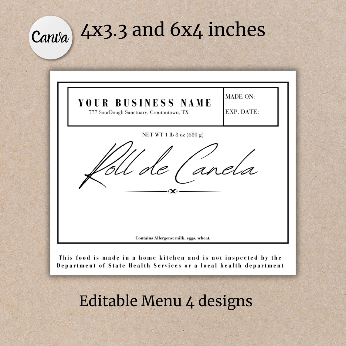 Cinnamon Roll Cottage Kitchen Cinnamon Bun Tag Allergen Alert Label 4x6 ...