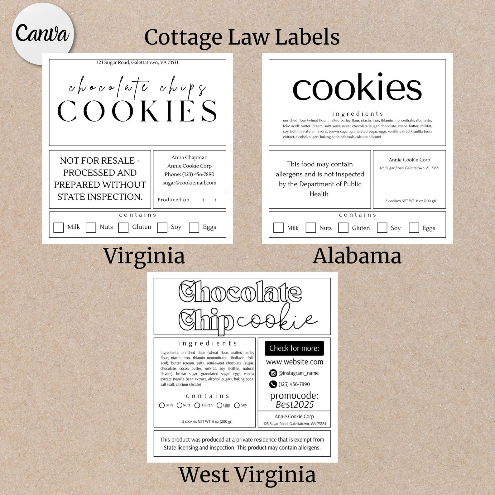 Cookie Label Info Template Alabama West Virginia Cottage Law Disclaimer ...