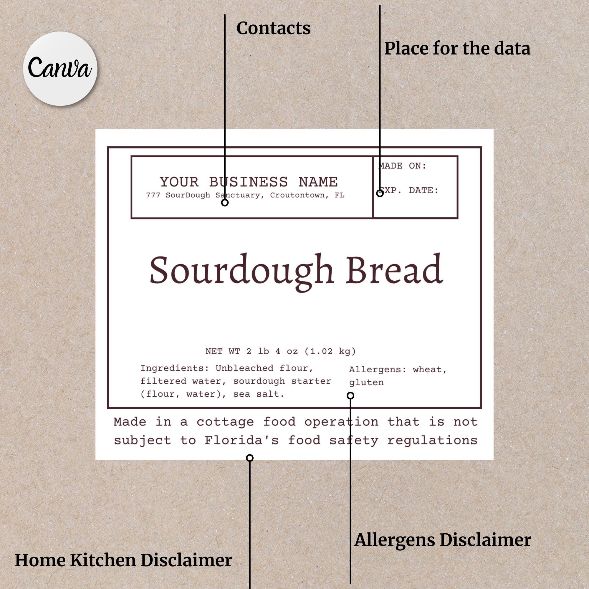 Sourdough Bread Label Cottage Law Sourdough Ingredient Label Card Masa ...