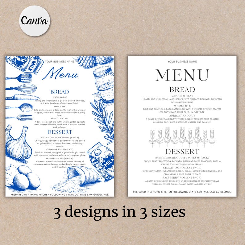 Sourdough Bakery Menu Template Bundle Editable Bread Price List ...