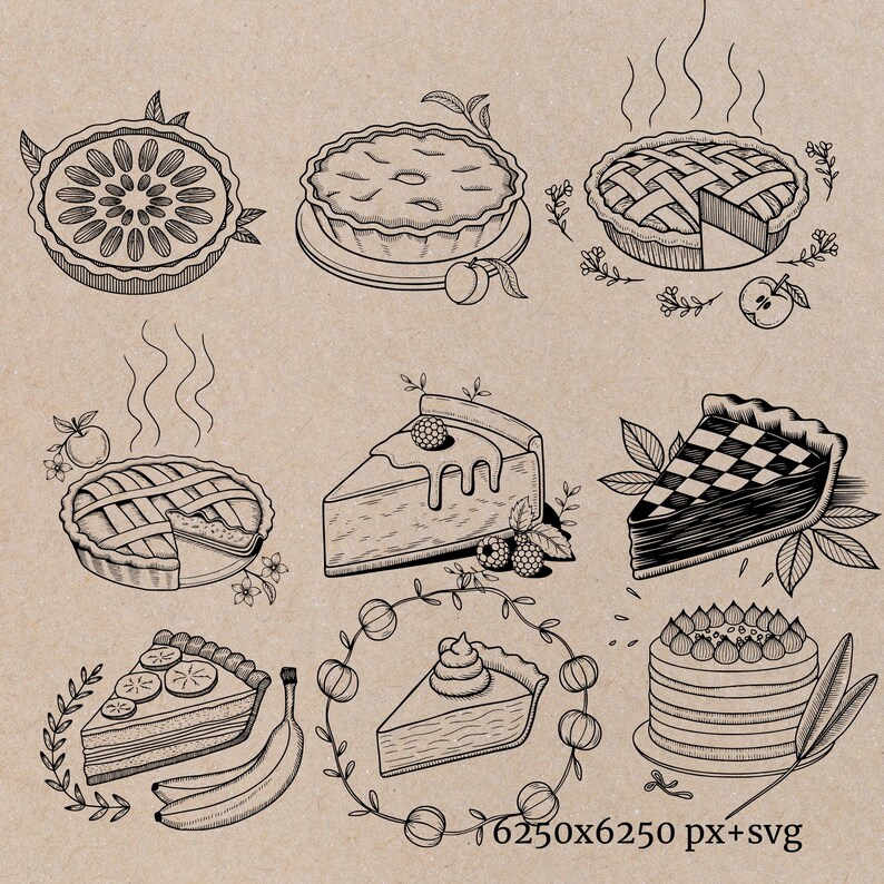 Clipart Cake Hand-drawn Food Svg for Cricut Dessert Icons for ...