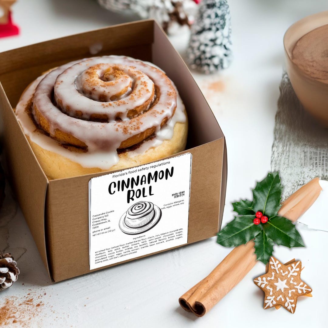 Editable Florida Cottage Law Cinnamon Roll Label Allergen Alert Label ...