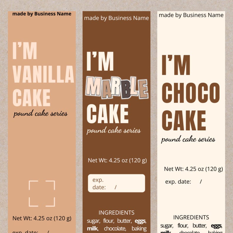 Pound Cake Slice Label Editable Mini Cake Portion Label Template Loaf ...