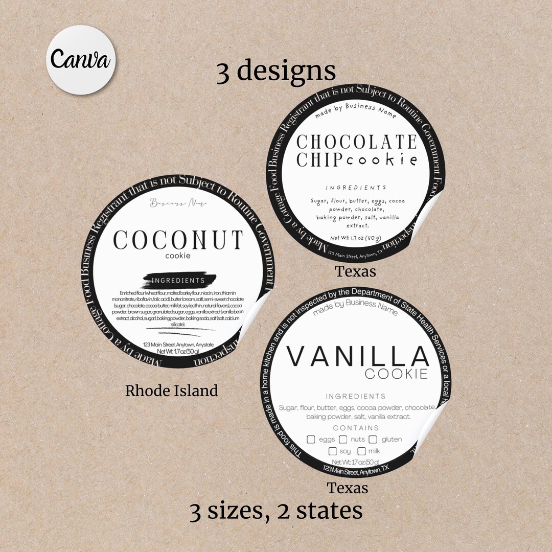 Customizable Cookie Label Template Cottage Bakery Ingredient Stickers ...