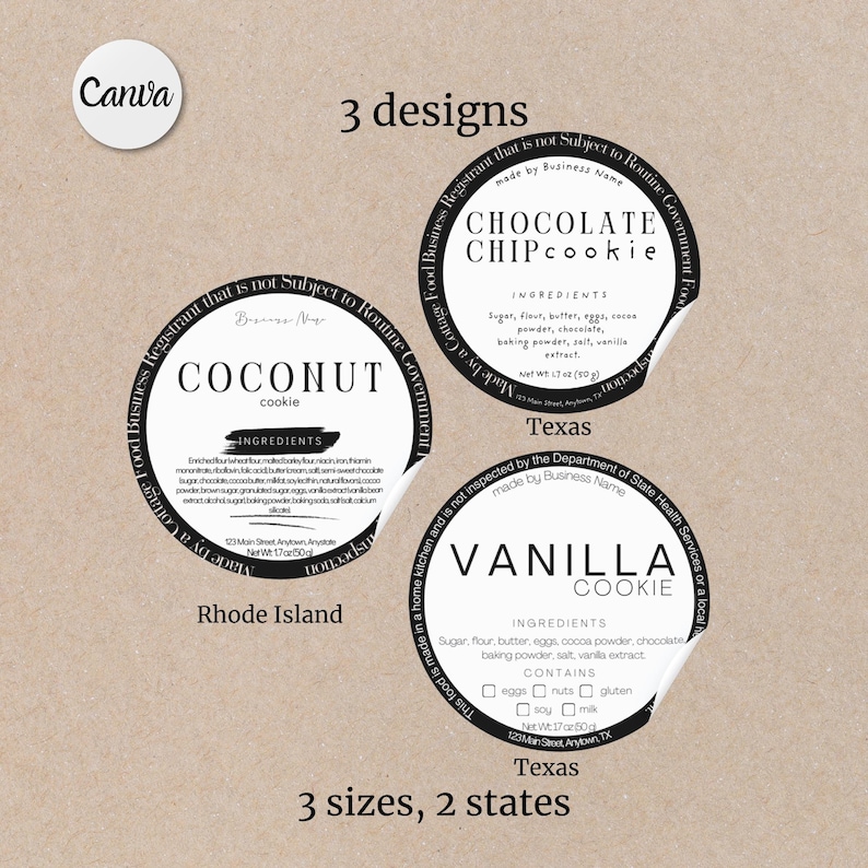 Customizable Cookie Label Template Cottage Bakery Ingredient Stickers ...
