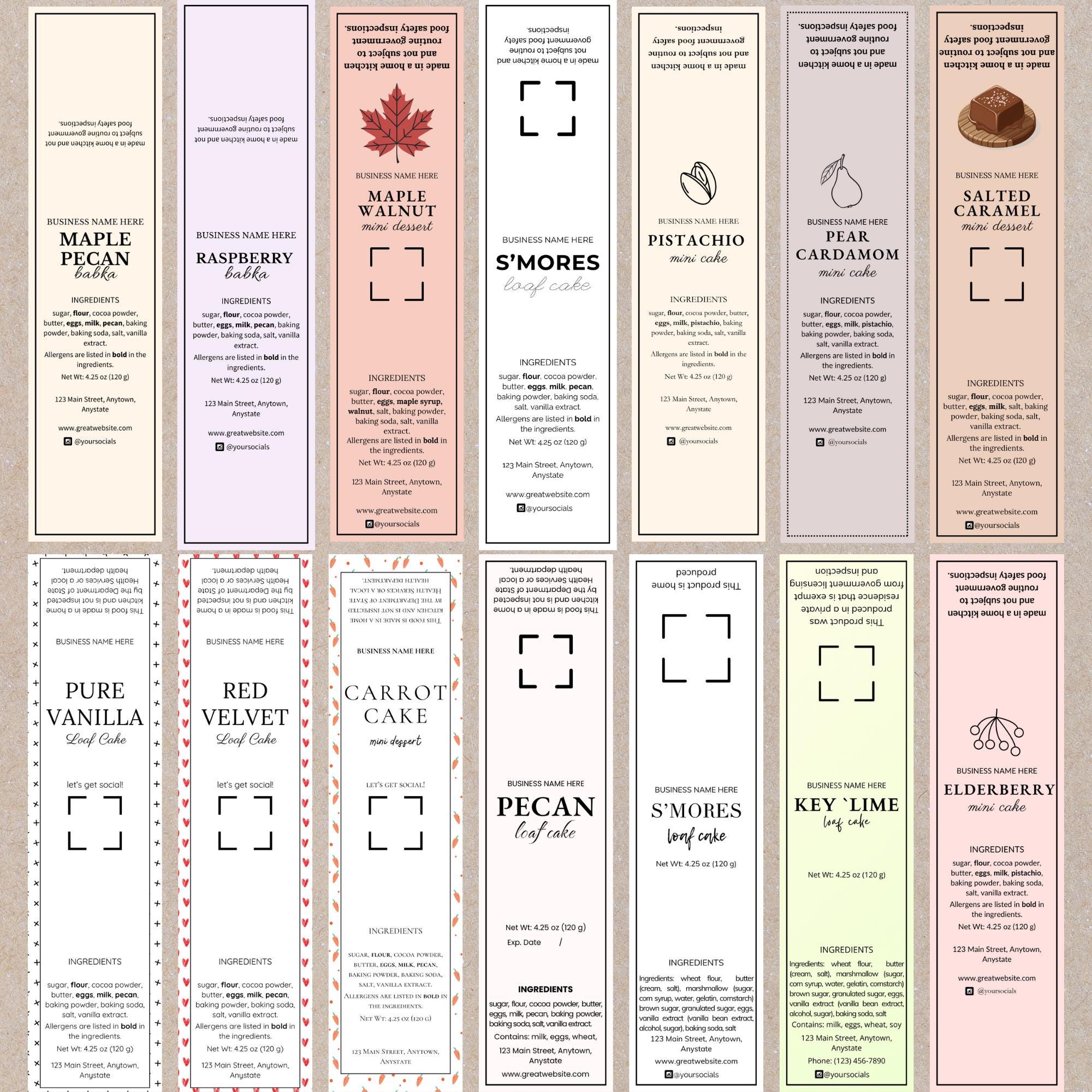 Mini Cake Tin Labels Bundle Template Mini Loaf Pan Labels Home Bakery ...