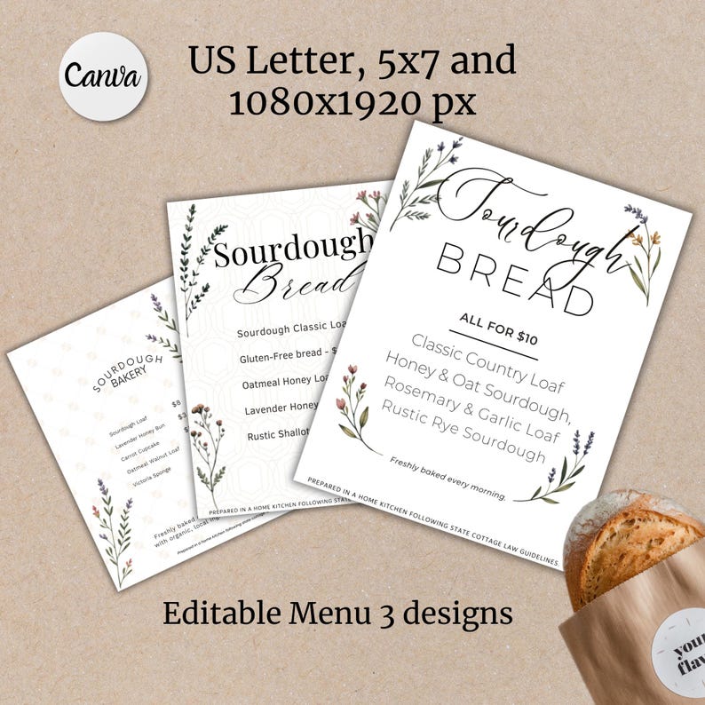 Sourdough Menu Bakery Price List Template Bundle Editable Bread Price ...