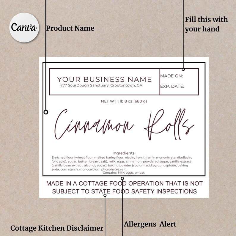 Cinnamon Roll Cottage Kitchen Cinnamon Bun Tag Allergen Alert Label 4x6 ...
