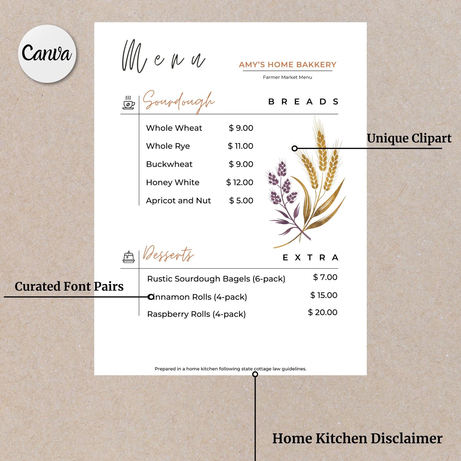 Bakery Price List Template Bundle Editable Bread Price List ...