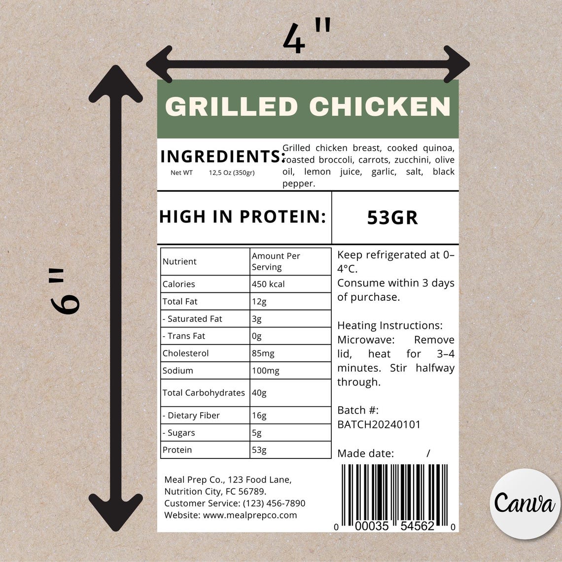 Food Label Meal Prep Sticker Editable Template Canva Lid Label ...