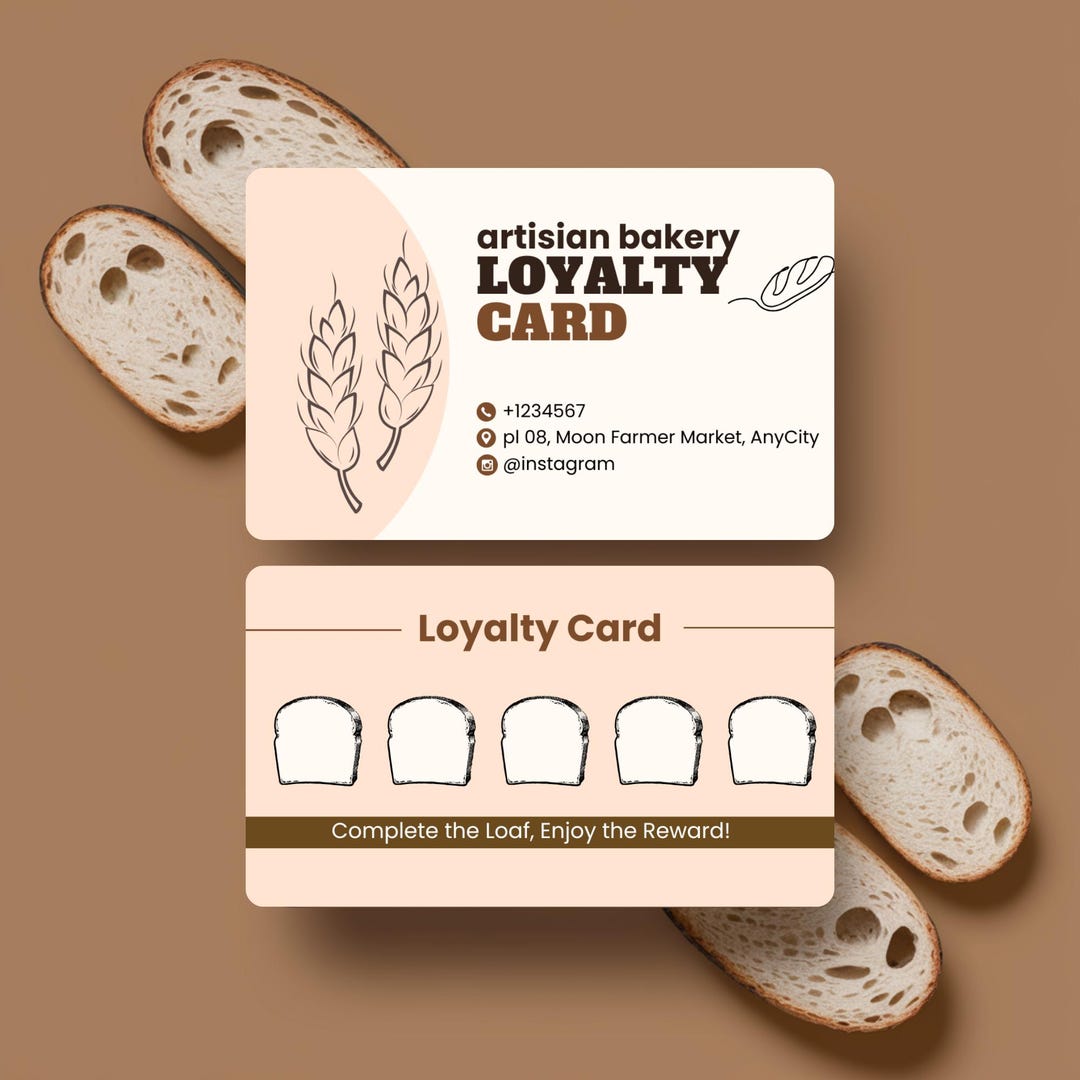 Sourdough Bread Loyalty Card Template Beige Bakery Loyalty Reward Card ...