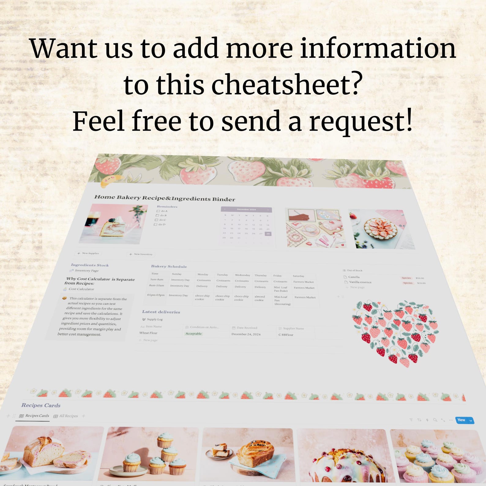 Recipe Costing Spreadsheet Notion Template Bakery Expense Tracking Tool ...