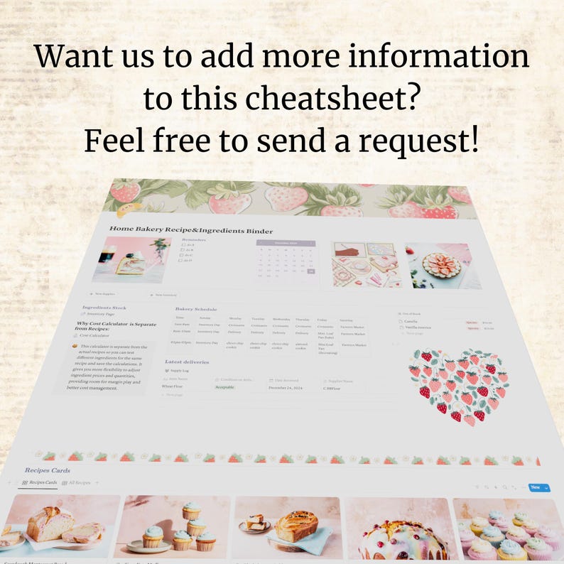 Recipe Costing Spreadsheet Notion Template Bakery Expense Tracking Tool ...